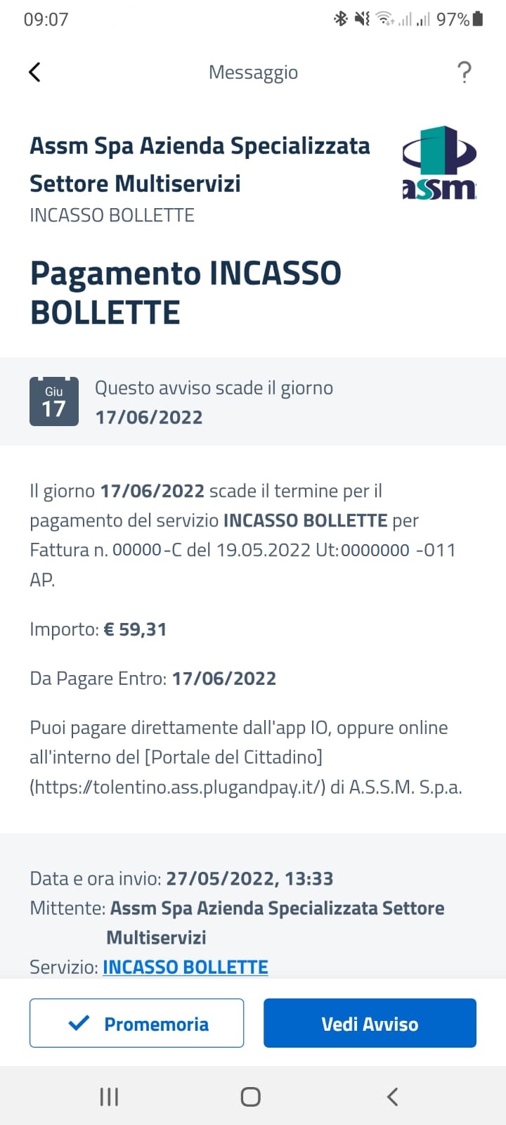01/06/2022 - COMUNICAZIONE ATTIVAZIONE NUOVI SERVIZI CON “APP IO” - ASSM - Tolentino